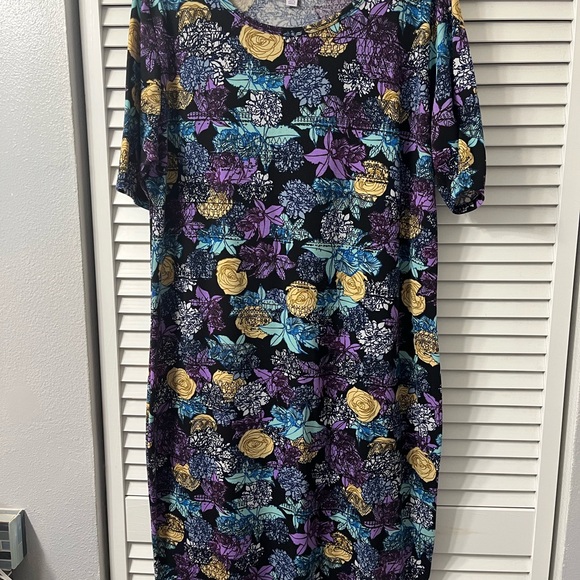 LuLaRoe | Dresses | Lularoe Julia Dress Black Purple Yellow | Poshmark
